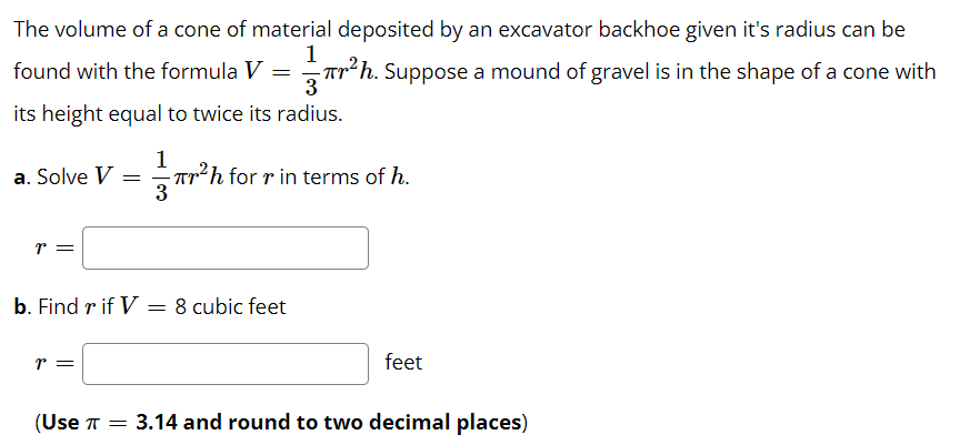 Solved The volume of a cone of material deposited by an | Chegg.com