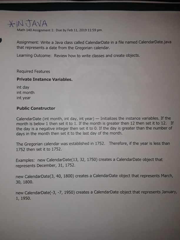 Solved XIN JAVA Math 140 Assignment 1: Due by Feb 11, 2019 | Chegg.com