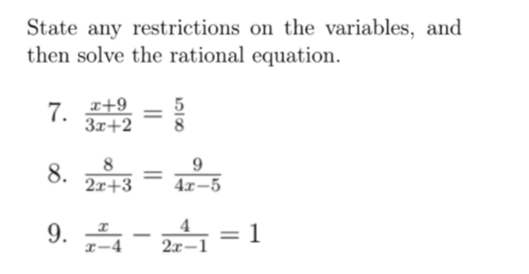 Solved State any restrictions on the variables, and then | Chegg.com