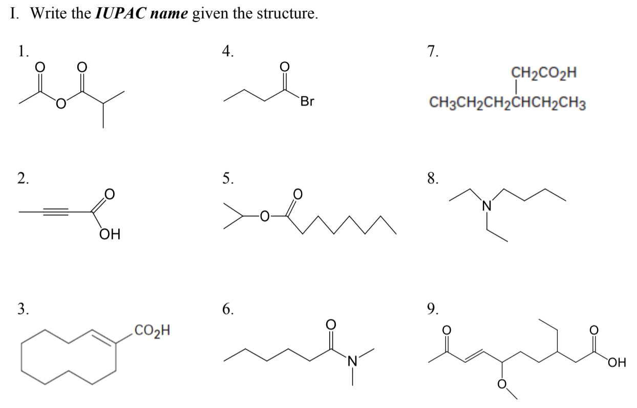 Solved I. Write the IUPAC name given the structure. 1. 4. 1 | Chegg.com