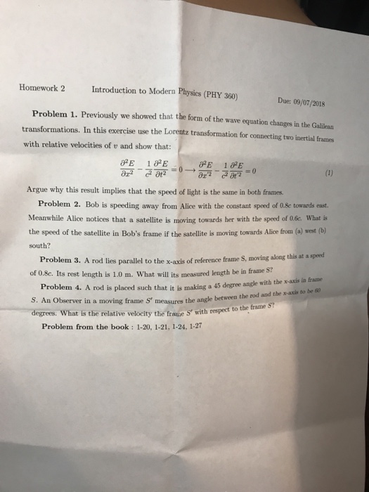 Solved Homework 2 Introduction to Modern Physics (PHY 360) | Chegg.com