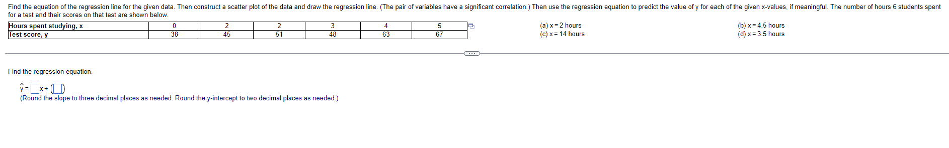 Solved Find the equation of the regression line for the | Chegg.com