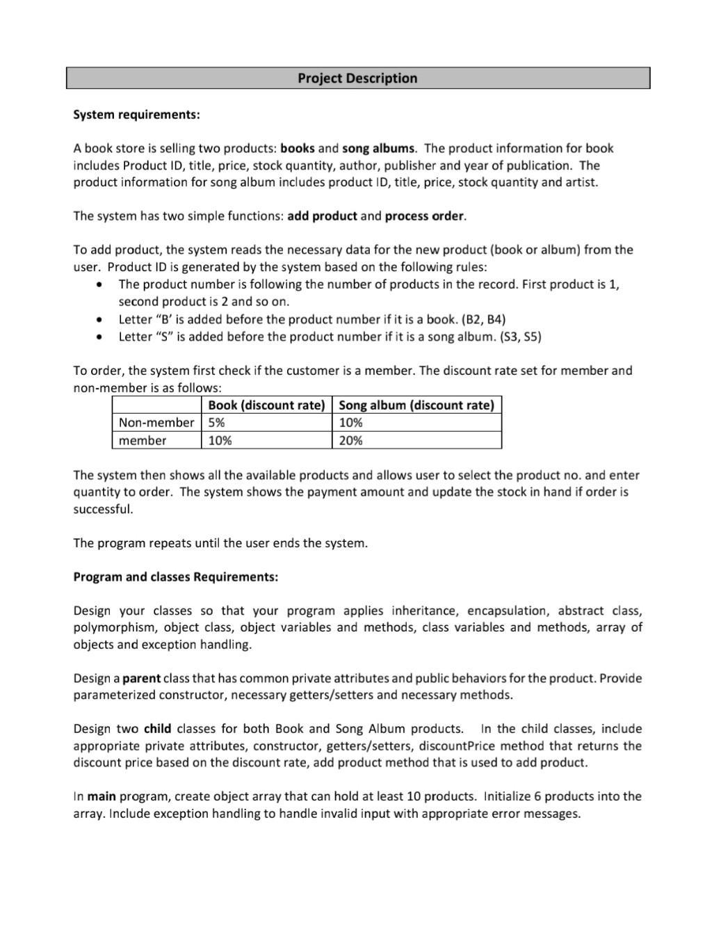 Solved Project Description System requirements: A book store | Chegg.com