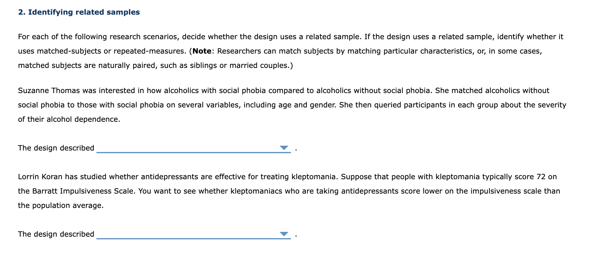 Solved 2. Identifying related samples For each of the | Chegg.com