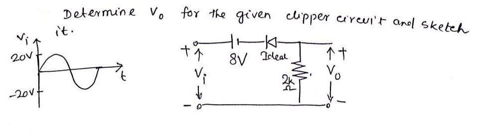 Solved Determine vo for the given clipper circuit and sketch | Chegg.com Solved Determine vo for the given clipper circuit and sketch | Chegg.com