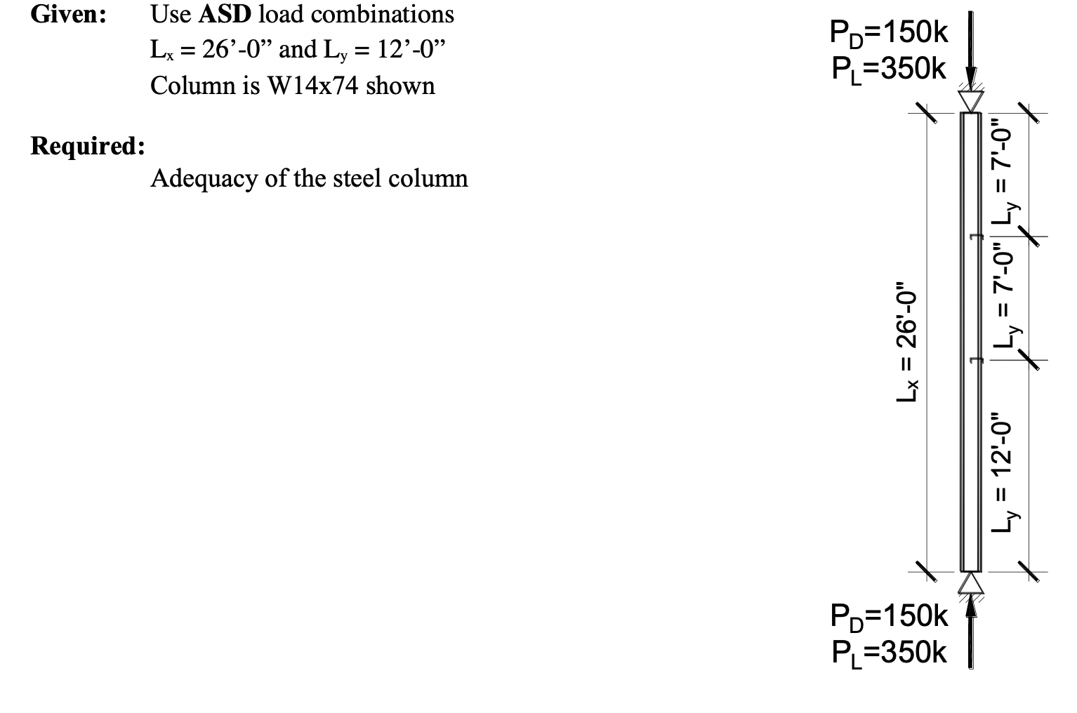 Solved Given: Use ASD load combinations Lx = 26²-0” and Ly = | Chegg.com