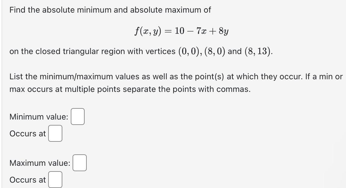 Solved Find the absolute minimum and absolute maximum of | Chegg.com