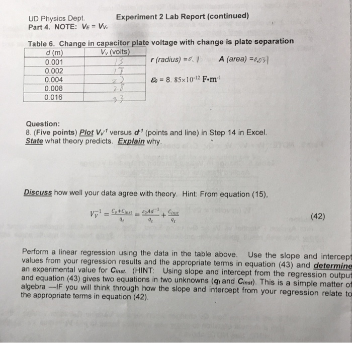Solved Experiment 2 Lab Report (continued) UD Physics Dept. | Chegg.com