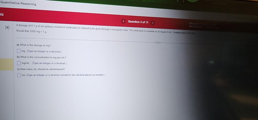 A dosage of 0.1 g of an epilepsy treatment medication | Chegg.com