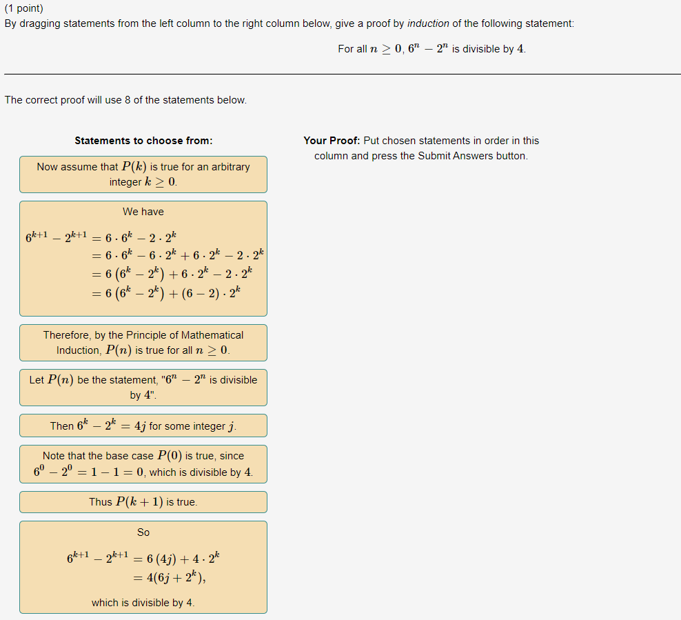 Solved (1 point) By dragging statements from the left column | Chegg.com