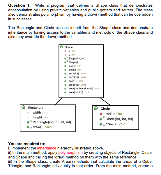 Solved Question 1. Write a program that defines a Shape | Chegg.com