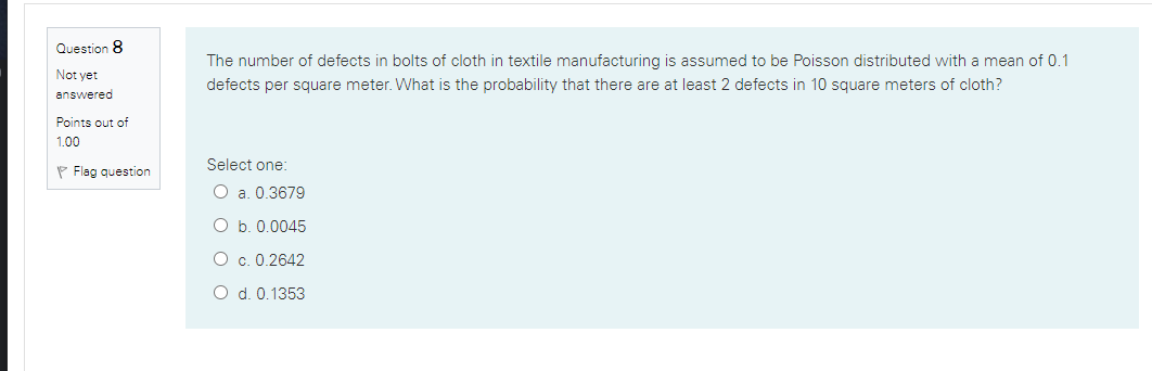 Solved Question 8 Not yet answered The number of defects in | Chegg.com