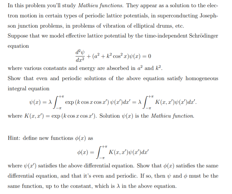 Solved In this problem you'll study Mathieu functions. They | Chegg.com