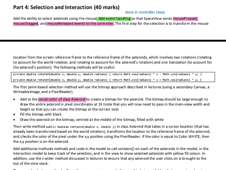 Solved Part 4: Selection and Interaction (40 marks) done in | Chegg.com