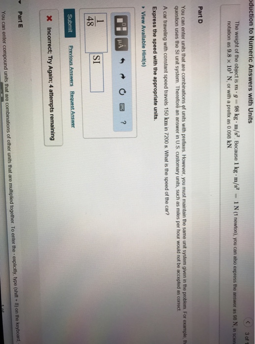 Solved duction to Numeric Answers with Units The weight of | Chegg.com