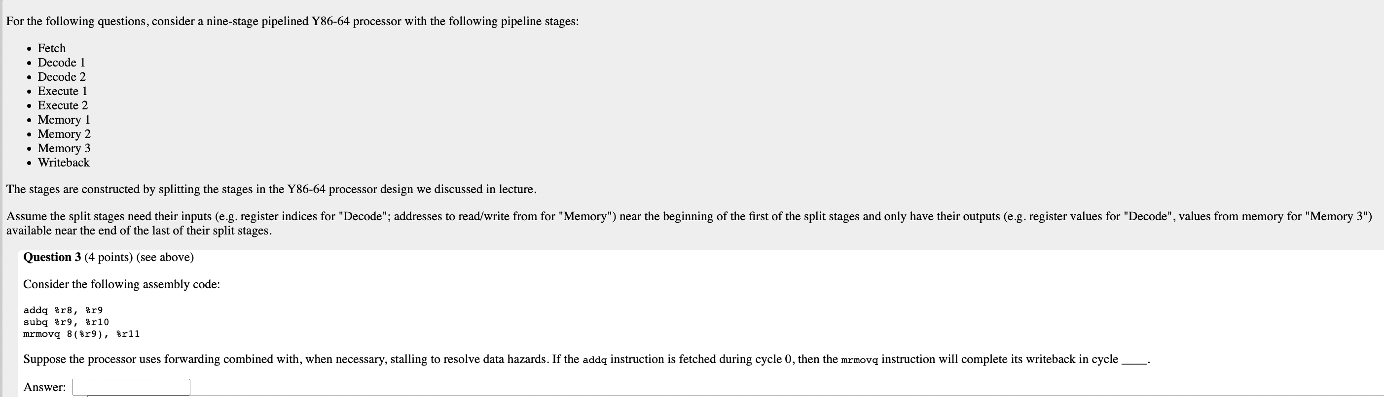 For the following questions, consider a nine-stage | Chegg.com