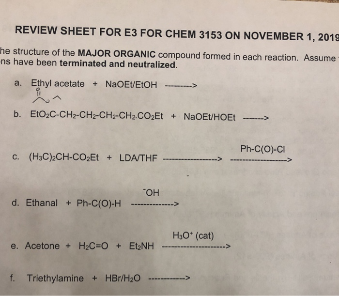 Solved REVIEW SHEET FOR E3 FOR CHEM 3153 ON NOVEMBER 1, 2019 | Chegg.com