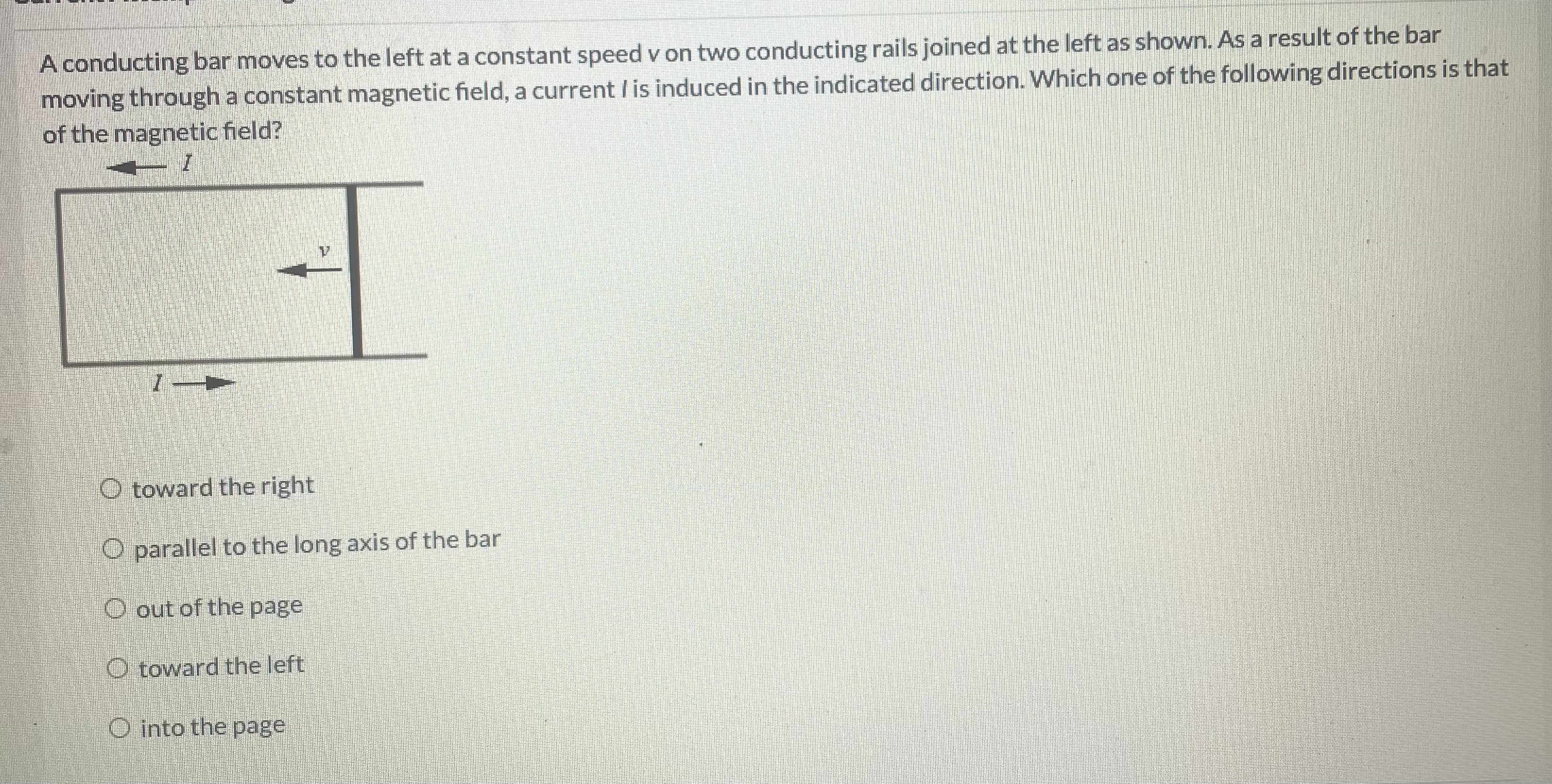 Solved A conducting bar moves to the left at a constant | Chegg.com