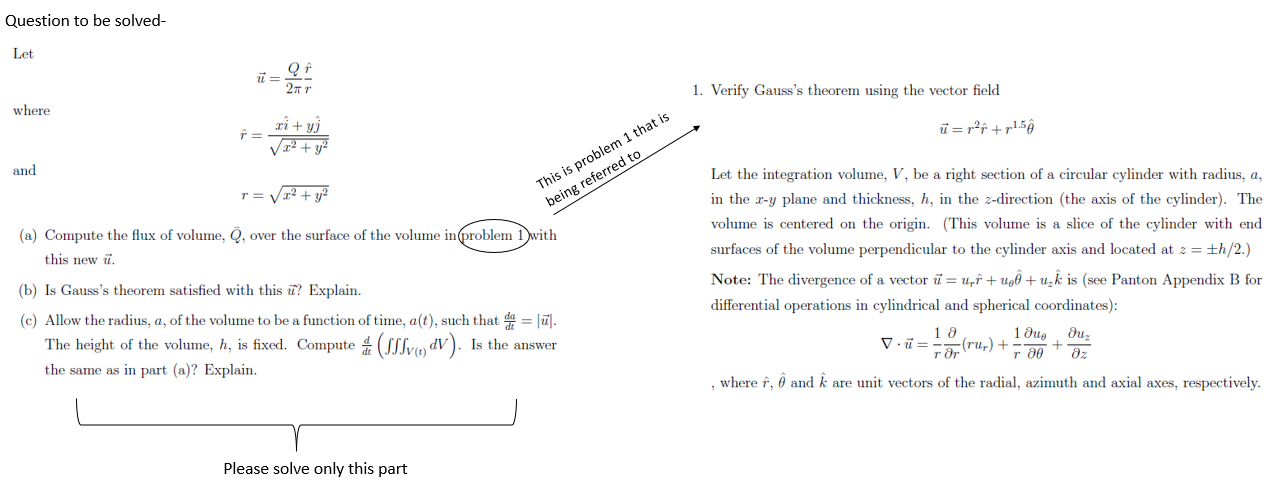 Question to be solved- Let u=2πQrr^ 1. Verify Gauss's | Chegg.com