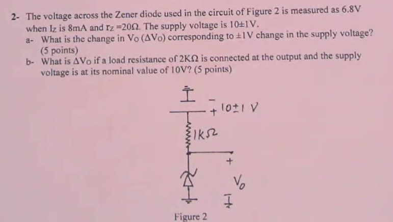 Solved 2- The voltage across the Zener diode used in the | Chegg.com
