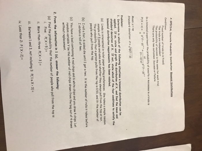 Solved A SPECIAL Discrete Probability Distribution:Binomial | Chegg.com