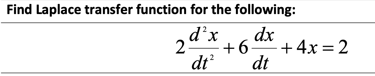 Solved Find Laplace transfer function for the following: dx | Chegg.com