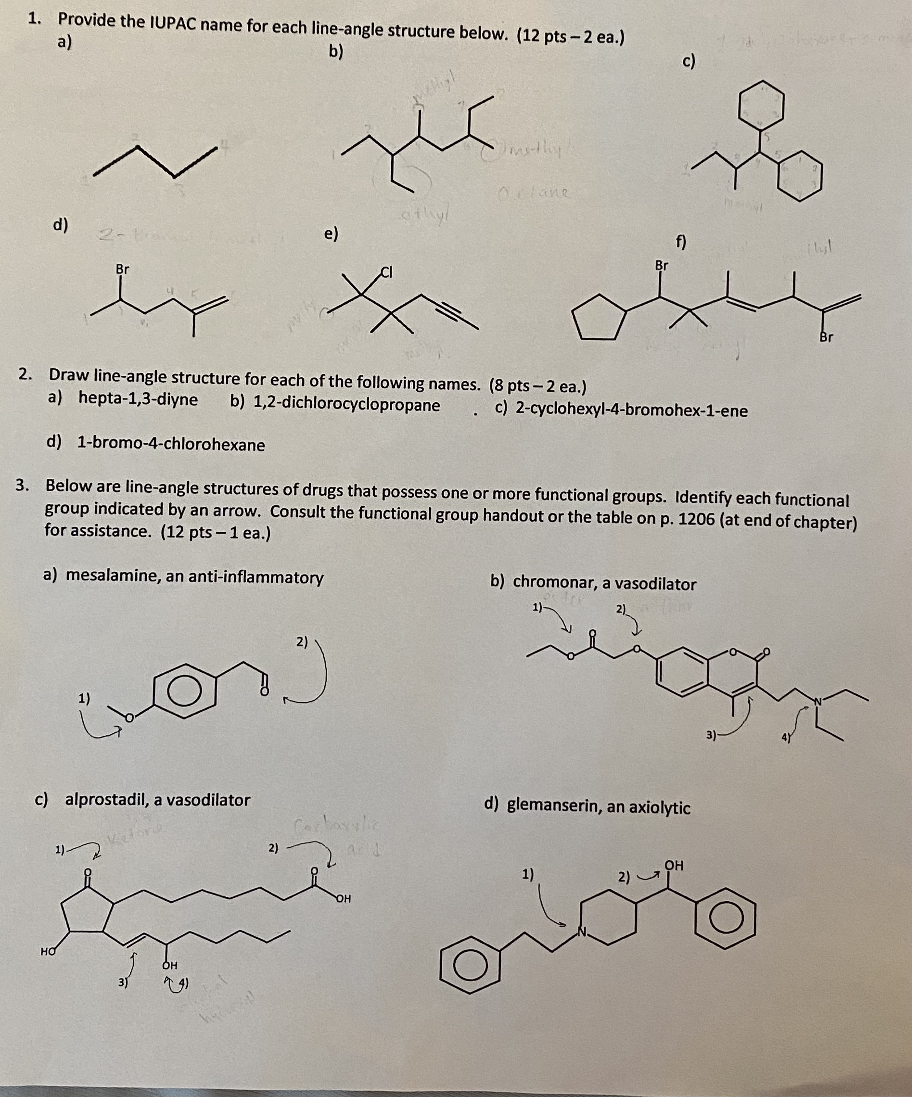 Solved 1. Provide the IUPAC name for each line-angle | Chegg.com