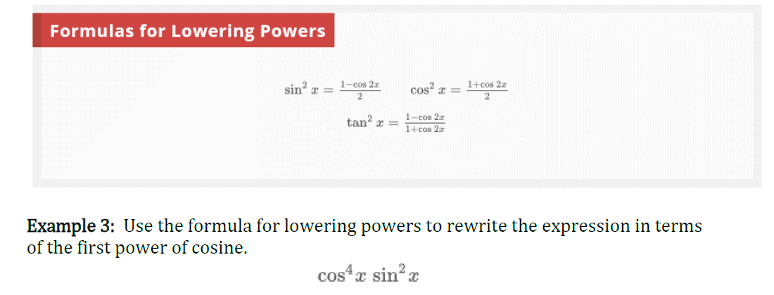 Solved Formulas for Lowering Powers sin? x = 1-cos 22 cOS – | Chegg.com