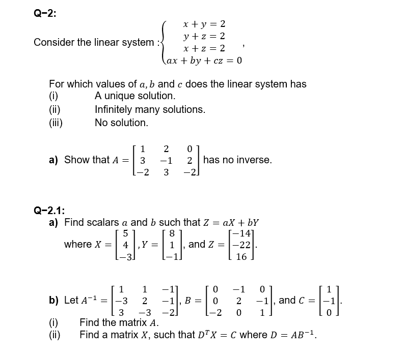 Solved onsider the linear system : | Chegg.com