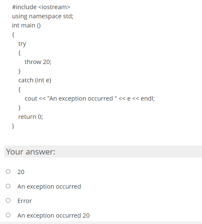 Solved #include using namespace std; int main() { try { | Chegg.com