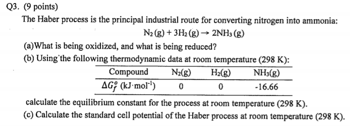 Solved Q3. (9 points) The Haber process is the principal | Chegg.com
