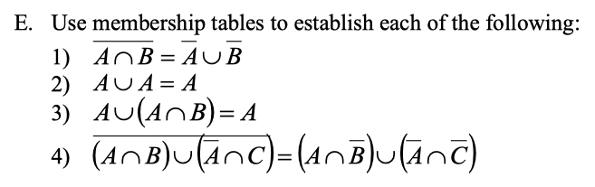 Solved E. Use membership tables to establish each of the | Chegg.com