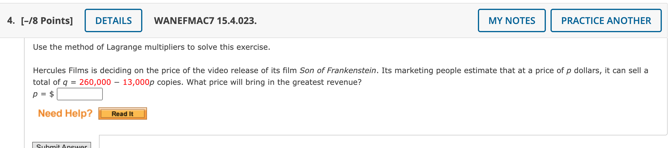 Solved Use the method of Lagrange multipliers to solve this | Chegg.com