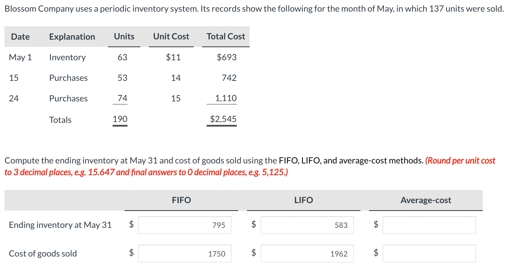 Solved Compute the ending inventory at May 31 and cost of | Chegg.com
