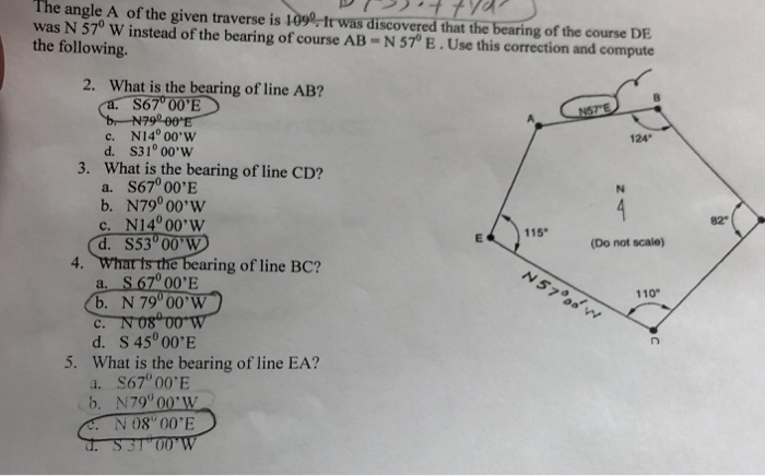 Solved was N 57" w instead of the bearing of course AB = N | Chegg.com