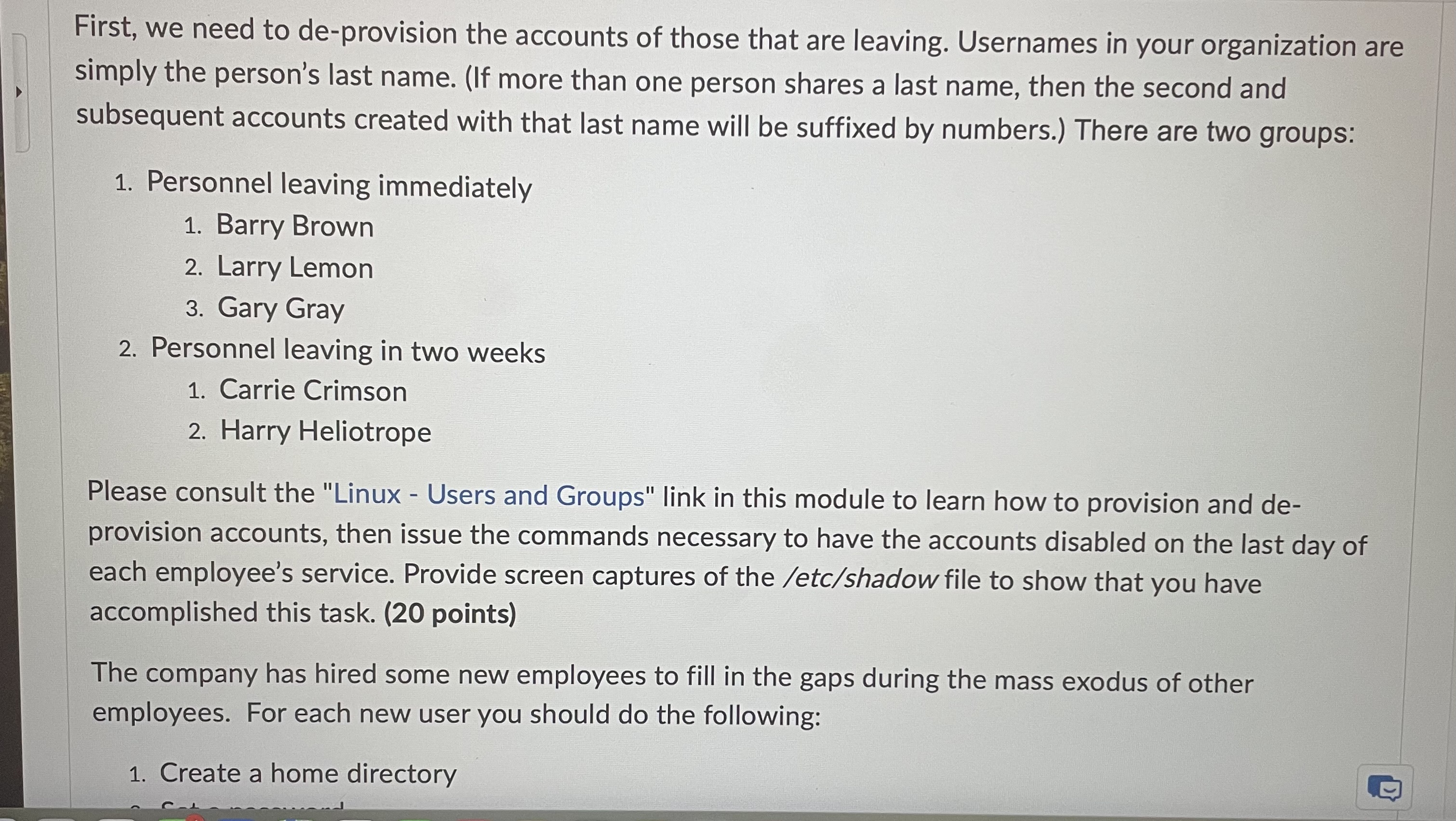 Solved First, we need to de-provision the accounts of those | Chegg.com
