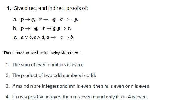Solved 4. Give direct and indirect proofs of: a. p +9,71 | Chegg.com