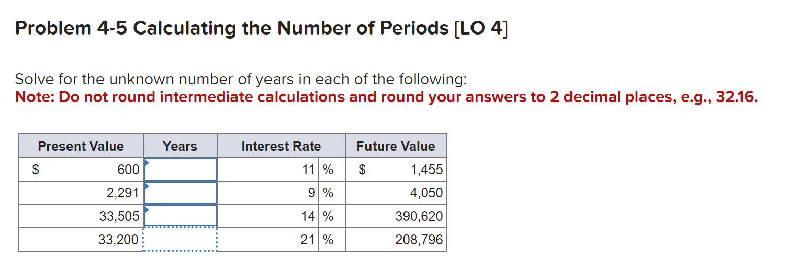 Solved Problem 4-5 ﻿Calculating the Number of Periods [LO | Chegg.com