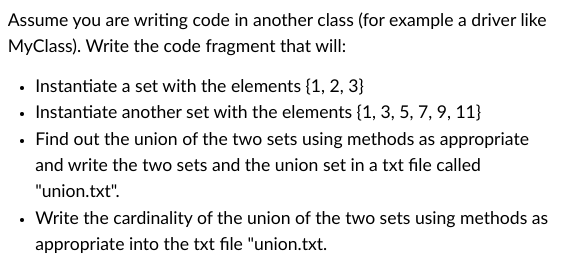 Solved Sets and BufferedWriter Set.java Class import | Chegg.com