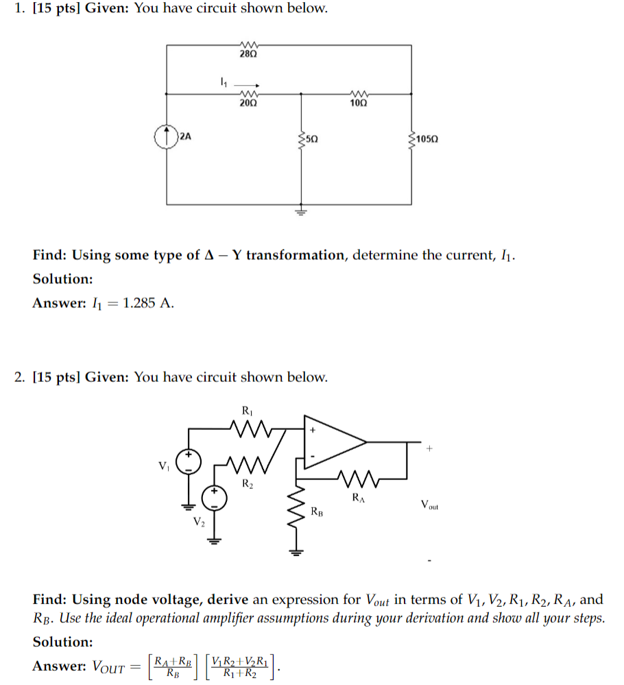 Solved 1. [15 pts] Given: You have circuit shown below. | Chegg.com