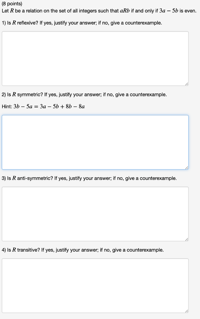 Solved (8 points) Let R be a relation on the set of all | Chegg.com