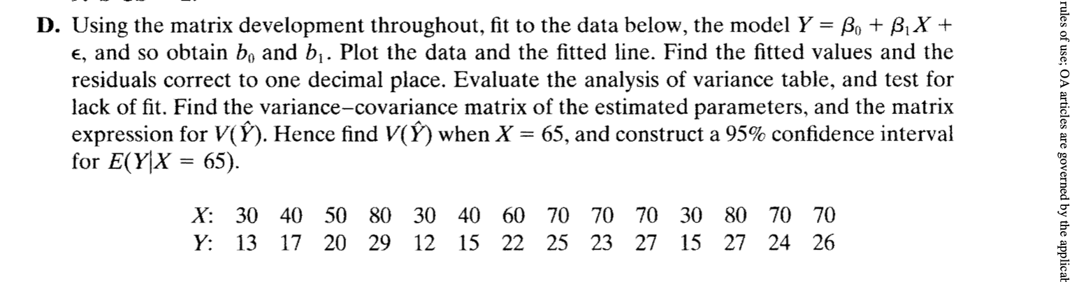 Solved D. Using the matrix development throughout, fit to | Chegg.com