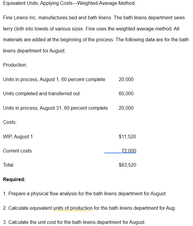 Solved Equivalent Units; Applying Costs-Weighted-Average | Chegg.com