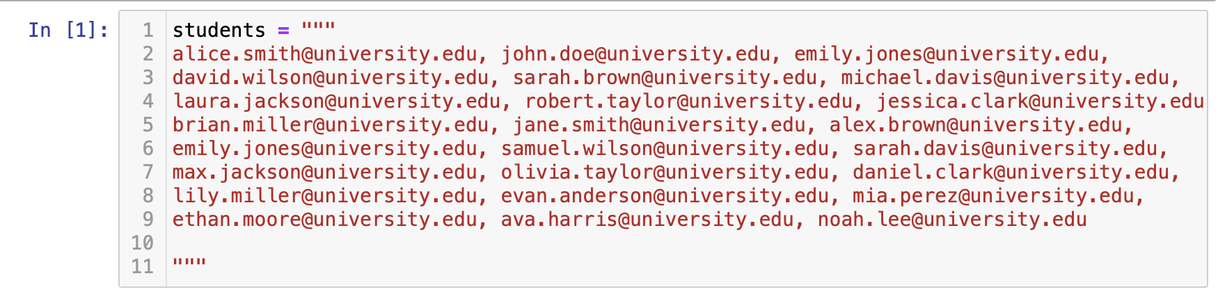 Solved (On Jupyter Notebook) Student Emails String Program | Chegg.com