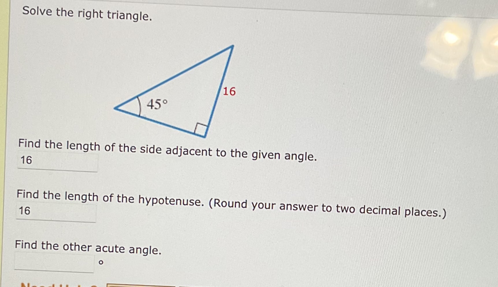 Solved Find the lenath of the side opposite to the given | Chegg.com