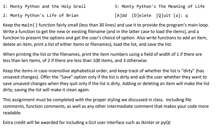 Solved When the program runs it should create a list of all | Chegg.com