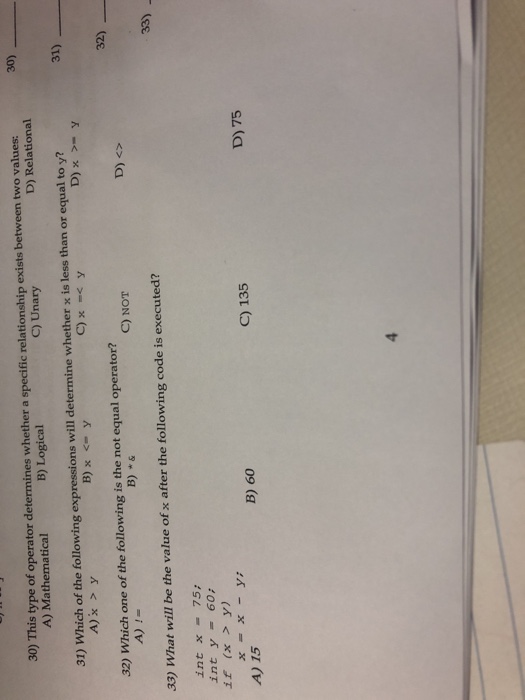 Solved 30) 30) This type of operator determines whether a | Chegg.com