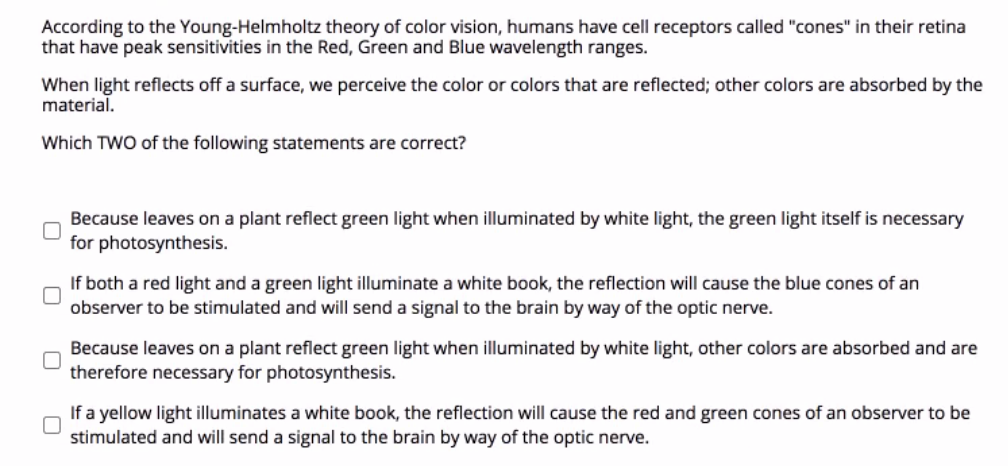 Solved According to the Young-Helmholtz theory of color | Chegg.com
