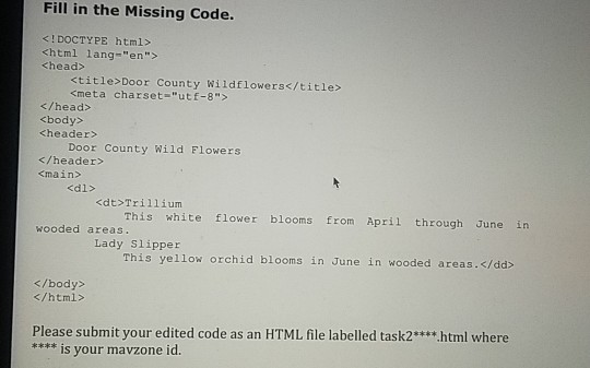 Solved Fill in the Missing Code. Door County | Chegg.com