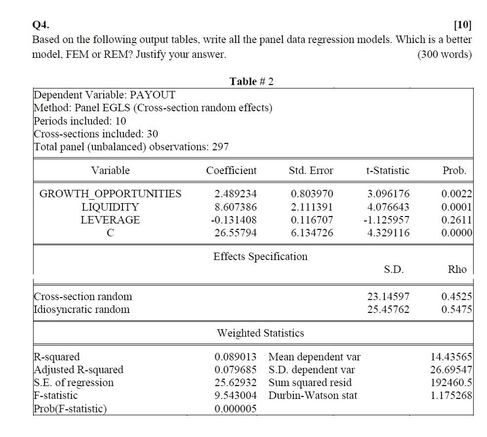 Solved Q4. [10] Based on the following output tables, write | Chegg.com